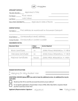 Fillable Online Sample Filled Form VFS Global Document Attestation Fax Email Print PdfFiller