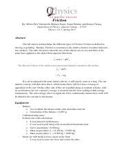 Physics Lab Friction Pdf Friction By Milvia Paiz Valenzuela Maheen Naqvi Saijal Sharma And