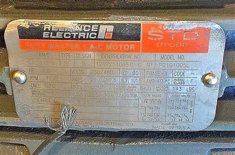 Reliance Electric P21g1005l 3 Ph Motor 75 Hp 210tc Frame 230460 Vac P7