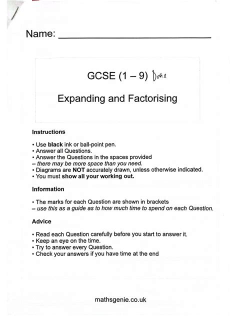 Gcse Expanding And Factorizing Solved Pdf