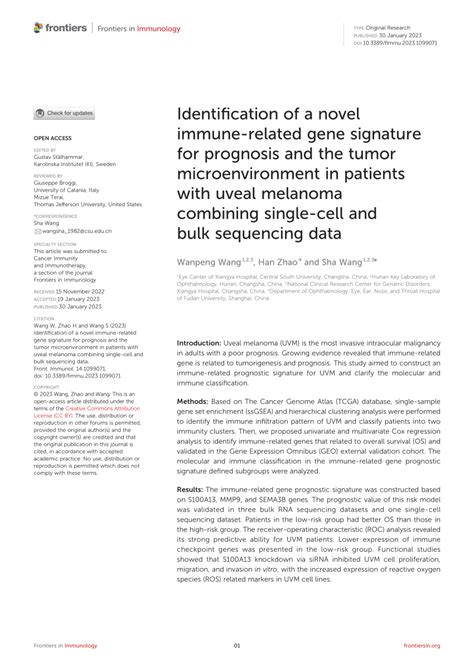 Pdf Identification Of A Novel Immune Related Gene Signature For Prognosis And The Tumor