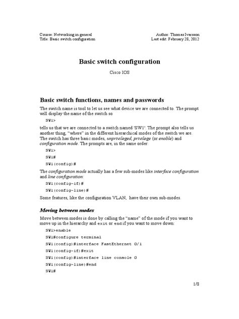 Cisco Ios Basic Switch Configuration Pdf Pdf Telecommunications Standards Computer Data