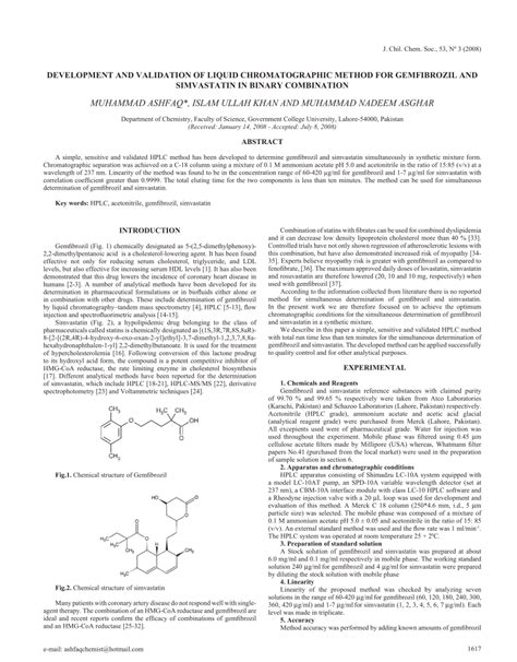 Pdf Development And Validation Of Liquid Chromatographic Method For Gemfibrozil And