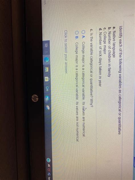solved identify each of the following variables as