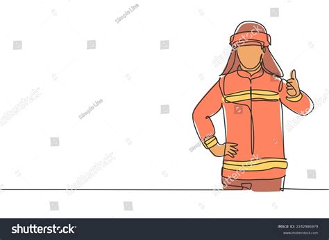 Single Continuous Line Drawing Firefighters Uniform Stock Vector