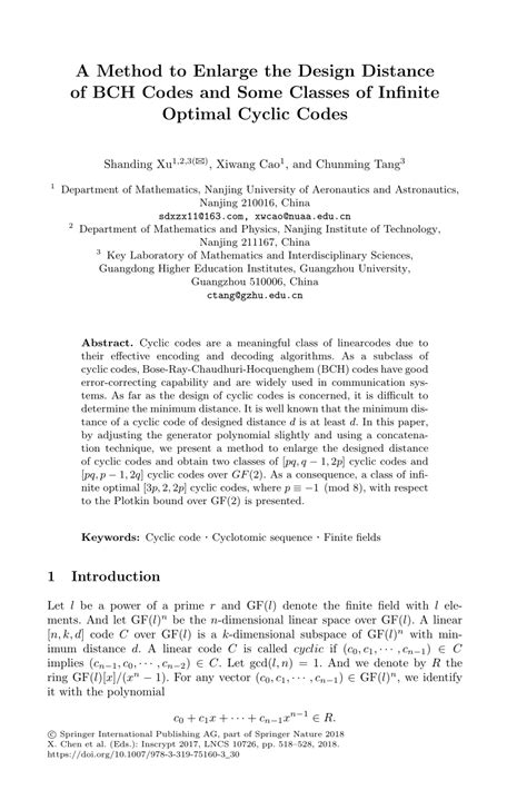 pdf a method to enlarge the design distance of bch codes and some