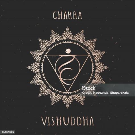 어두운 배경에 골드 기호 차크라 Vishuddha와 벡터 일러스트 레이 션 건강한 생활방식에 대한 스톡 벡터 아트 및 기타