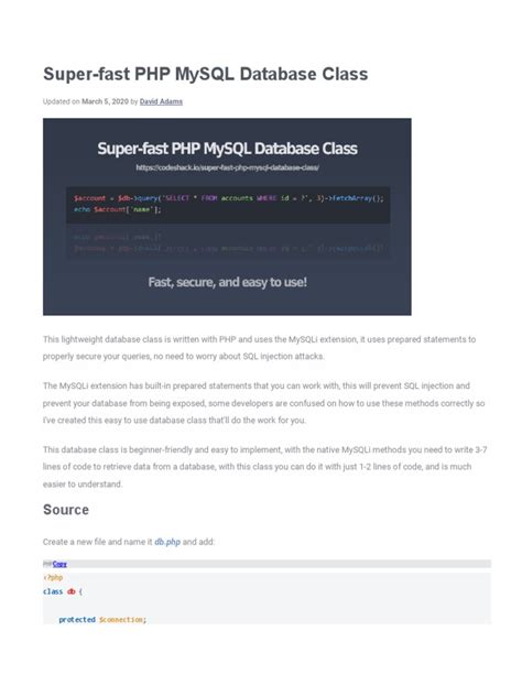 Super Fast Php Mysql Database Class Source Pdf Data Computer