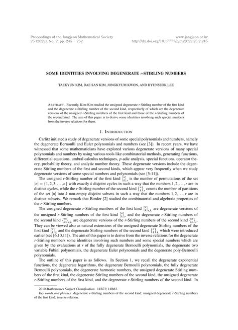 Pdf Some Identities Involving Degenerate R Stirling Numbers
