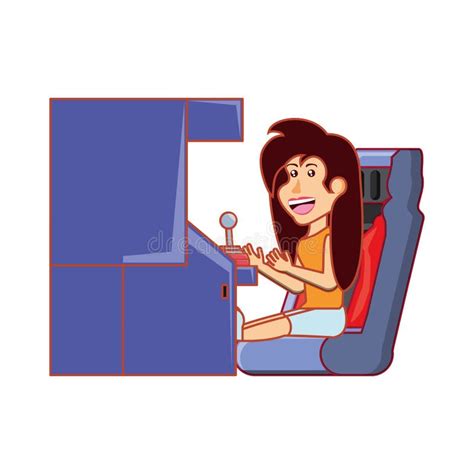Girl Playing In Retro Console Video Game Machine Stock Illustration Illustration Of Cartoon