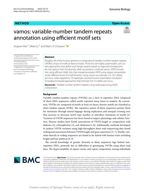 Pdf Vamos Variable Number Tandem Repeats Annotation Using Efficient Motif Sets