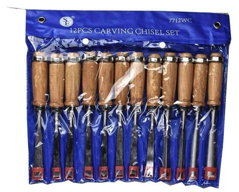 12pc 7 34” Professional Quality Wood Carving Chisel Set Assorted Tip