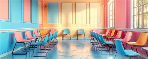 Vibrant Classroom With Colorful Chairs And Modern Design Conceptual Educational Setting Stock