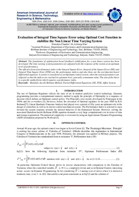 pdf evaluation of integral time square error using optimal cost