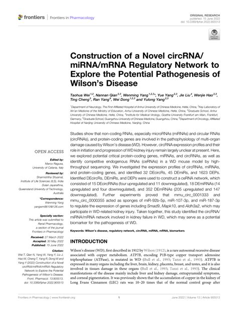 Pdf Construction Of A Novel Circrnamirnamrna Regulatory Network To Explore The Potential