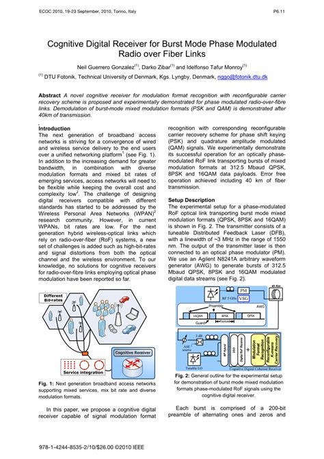 Pdf Cognitive Digital Receiver For Burst Mode Phase Modulated Radio Over Fiber Links