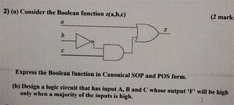 Solved 2 A Consider The Boolean Function Zabc 2 Mark Z B