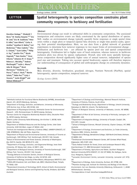 Pdf Spatial Heterogeneity In Species Composition Constrains Plant Community Responses To