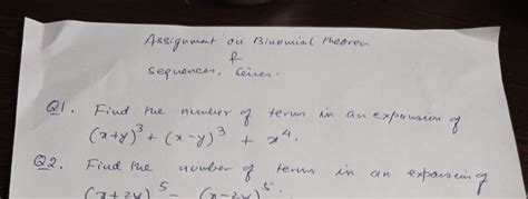 assignment on binomial theorem sequences seizes q1 find the number of