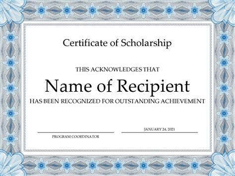 Scholarship Certificate Template Word Midi