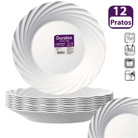 Jogo 12 Peças De Pratos Fundos Jasmim Nadir Opaline 235cm Branco Vidro
