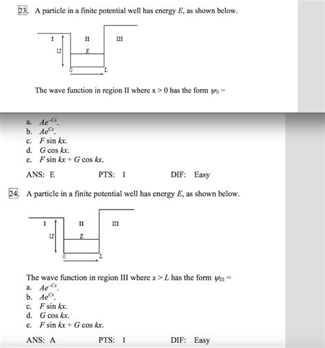 Solved 23 A Particle In A Finite Potential Well Has Energy