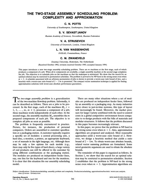 Pdf The Two Stage Assembly Scheduling Problem Complexity And
