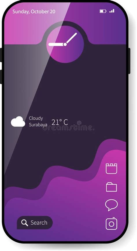 Creative Smartphone Interface With Clock Widget And Gradient Wave