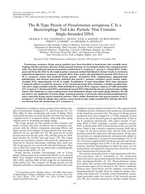 Pdf The R Type Pyocin Of Pseudomonas Aeruginosa C Is A Bacteriophage Tail Like Particle That