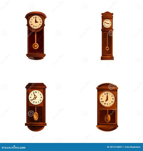 Pendulum Clock Icons Set Cartoon Vector Traditional Retro Style Pendulum Clock CartoonDealer