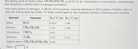 Solved The boiling point of diethyl ether CH3CH2OCH2CH3 is | Chegg.com