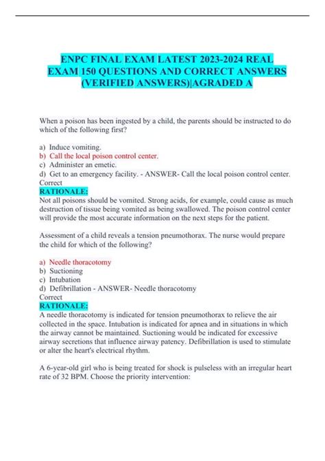 ENPC FINAL EXAM LATEST REAL EXAM 150 QUESTIONS AND CORRECT ANSWERS VERIFIED ANSWERS AGRADED A