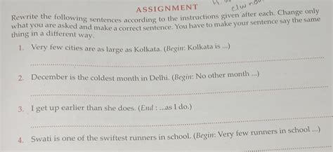 Assignmentrewrite The Following Sentences According To The Instructions