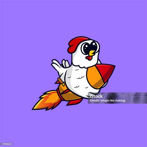 귀여운 치킨은 로켓과 비행 귀여운 마스코트 캐릭터 로고 비즈니스 로고 회사 마스코트 아이콘 일러스트개념 격리 프리미엄 벡터 플랫 만화 스타일 날기에 대한 스톡 벡터 아트 및