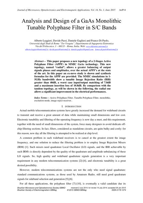 Pdf Analysis And Design Of A Gaas Monolithic Tunable Polyphase Filter In S C Bands