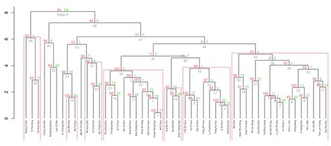 clustering result in a hierarchical tree structure with marked p value