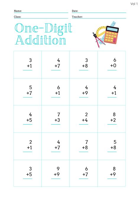 One Digit Addition Worksheets Duck Printable