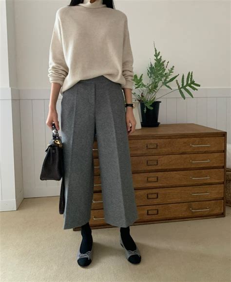 겨울 시보리 뒷밴딩 9부 기모 울 팬츠 도톰한 와이드 모직 슬랙스 정장바지 통바지