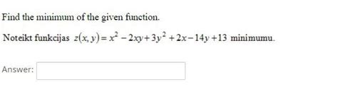 Find The Minimum Of The Given Function Noteikt Chegg