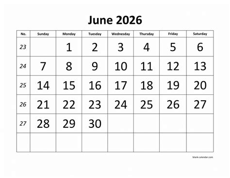 June 2026 Printable Calendars