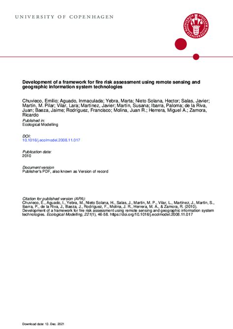 Pdf Development Of A Framework For Fire Risk Assessment Using Remote Sensing And Geographic