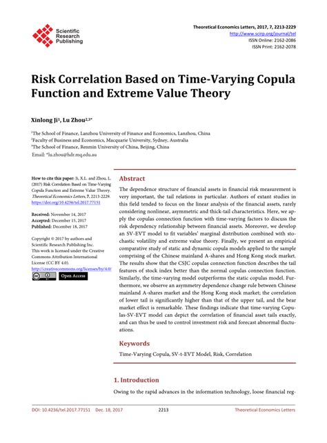Pdf Risk Correlation Based On Time Varying Copula Function And Extreme Value Theory