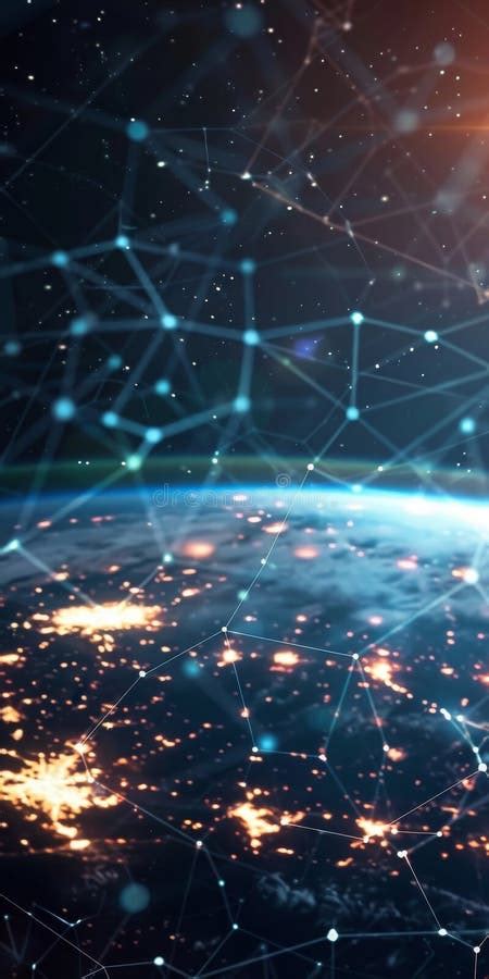 Futuristic Digital Network Over Earth With Glowing Connections Stock Illustration Illustration