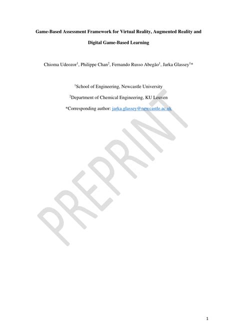 pdf game based assessment framework for virtual reality augmented
