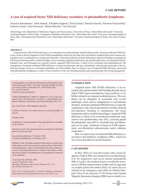 Pdf A Case Of Acquired Factor Xiii Deficiency Secondary To