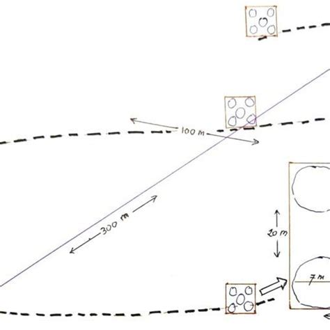 layout placement scheme of 5 sampling plot units on the large letter