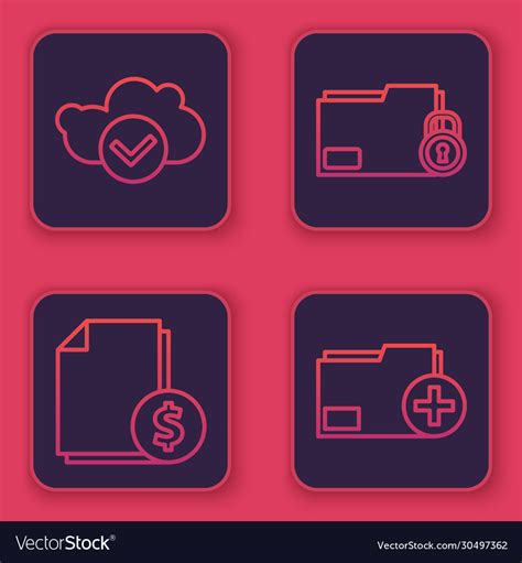 Set Line Cloud With Check Mark Finance Document Vector Image