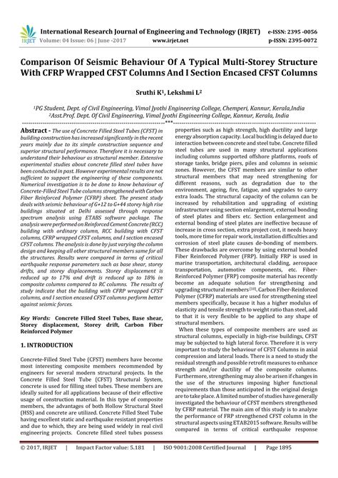 Comparison Of Seismic Behaviour Of A Typical Multi Storey Structure With Cfrp Wrapped Cfst