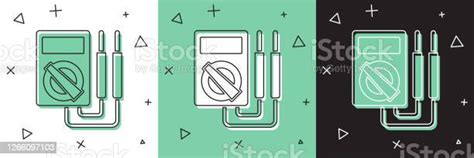 흰색과 녹색 검은 색 배경에 격리 된 암페어 미터 멀티 미터 볼트계 아이콘을 설정합니다 전류 측정을 위한 계측기 벡터 일러스트레이션 가능성에 대한 스톡 벡터 아트 및 기타