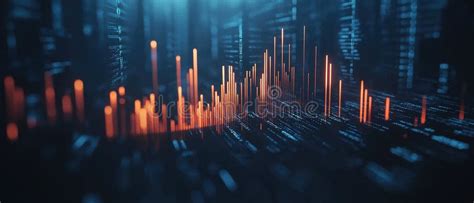 Abstract Digital Data Visualization With Lines And Bars In Orange And Blue Colors Stock